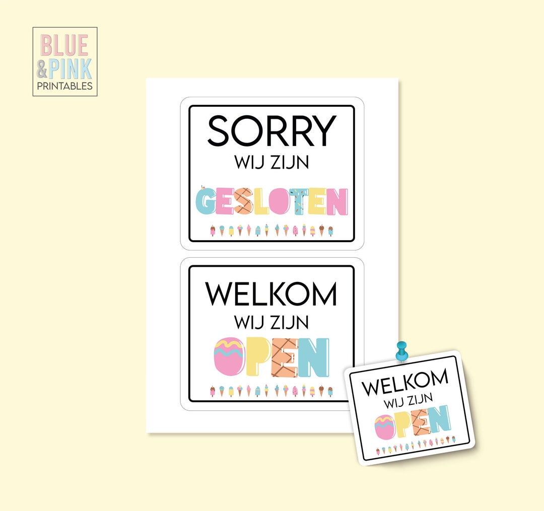 DUTCH * Open Closed Ice Cream Shop Sign, Pretend Play, Printable ...