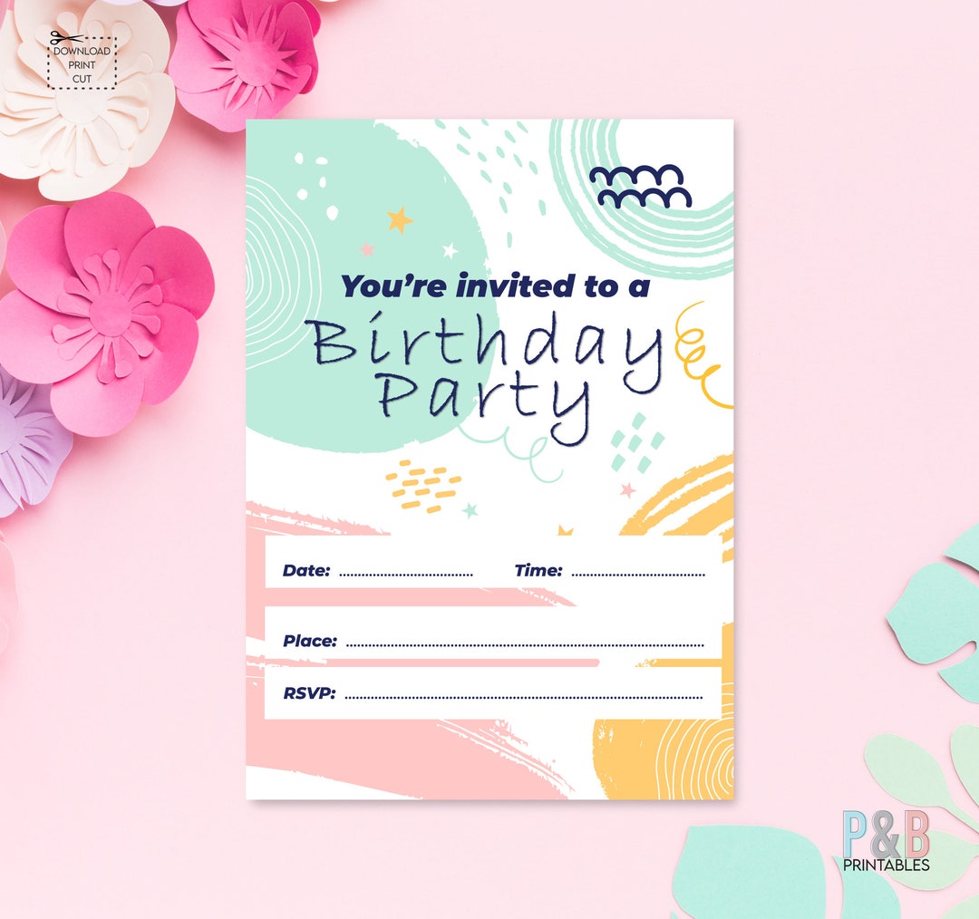 Pink Mint Blank Invite, Fill in the Blanks, Birthday Party Invitation ...