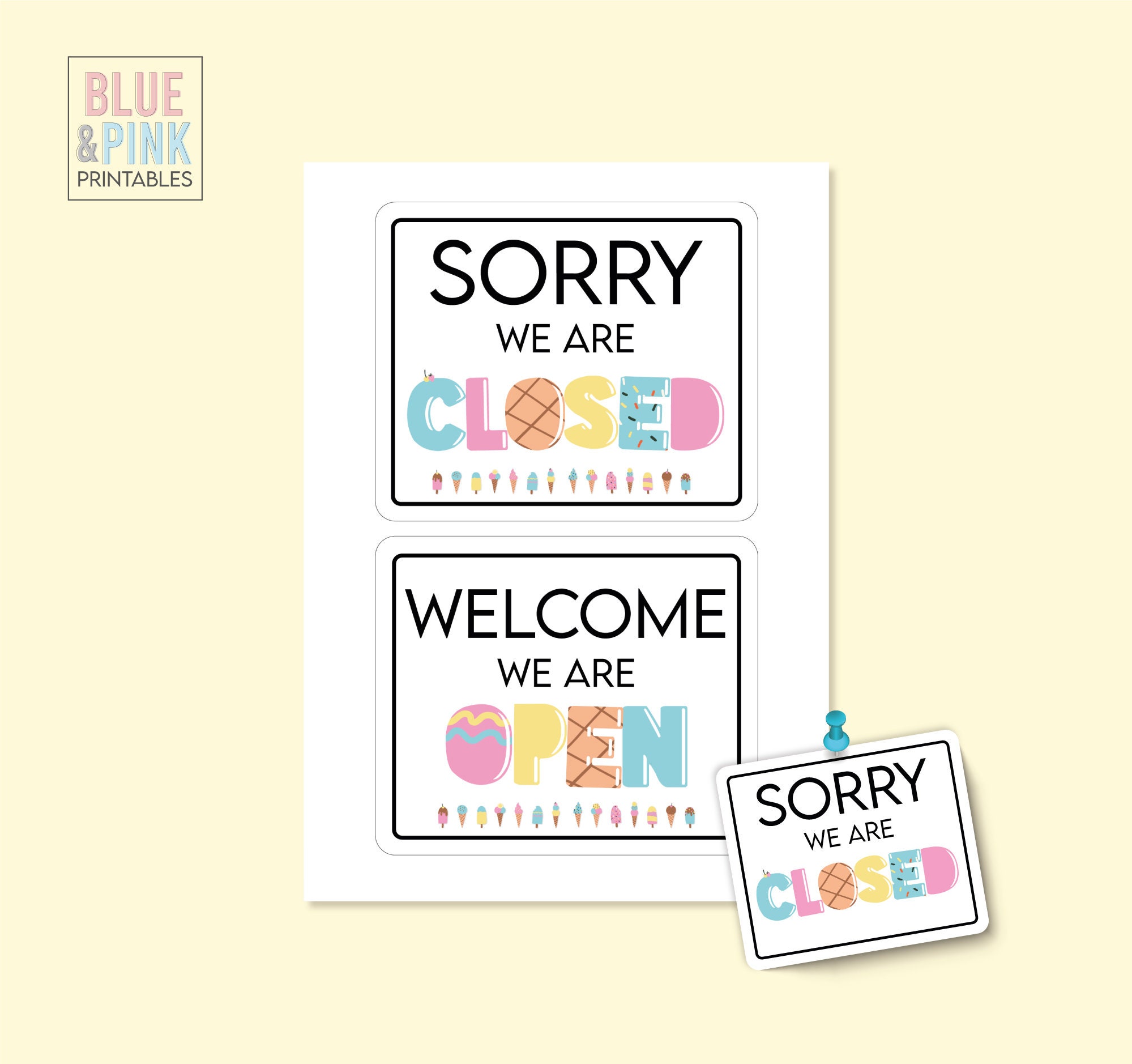 Open Closed Ice Cream Shop Sign, Pretend Play, Printable, Duktig Play ...
