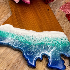 North Carolina, Beach Resin, Bamboo Serving Board, Ocean Resin Art ...
