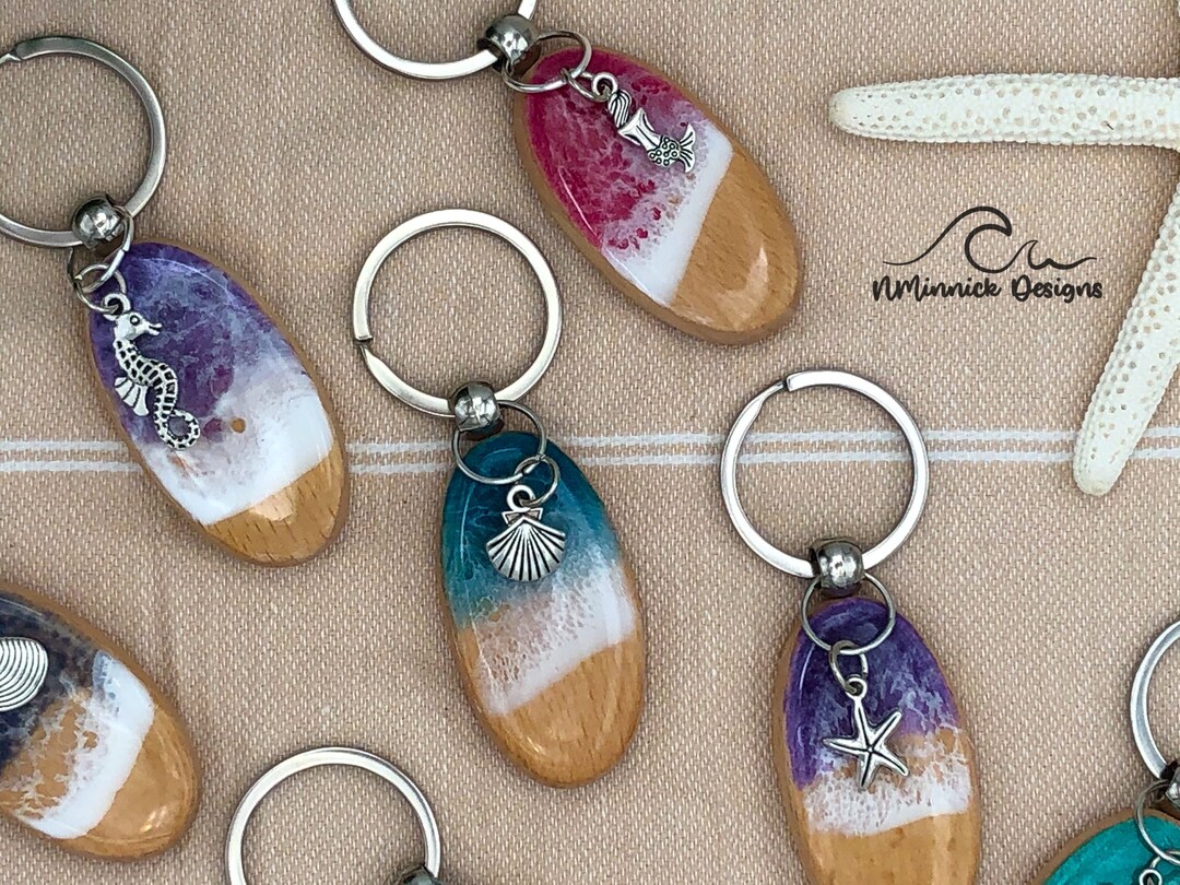 Resin Keychain, Ocean Resin Art, Beach Keychain, Wood Keychain, Custom ...