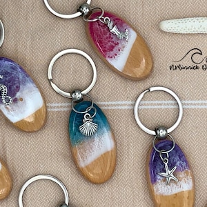 Resin Keychain, Ocean Resin Art, Beach Keychain, Wood Keychain, Custom ...