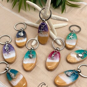 Resin Keychain, Ocean Resin Art, Beach Keychain, Wood Keychain, Custom ...