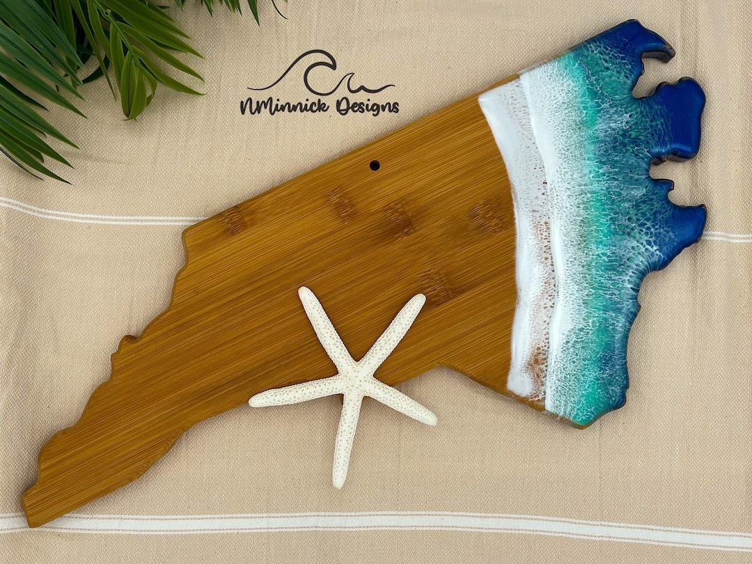 North Carolina Beach Resin Bamboo Serving Board Ocean Resin - Etsy