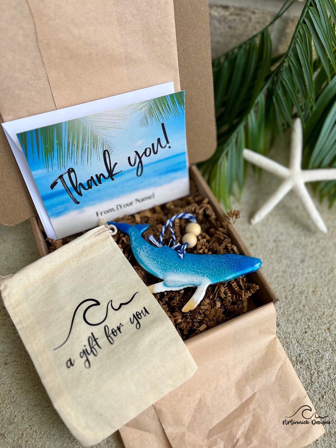 Humpback Whale Ocean Ornament Gift Box With Muslin Gift Bag and Custom ...