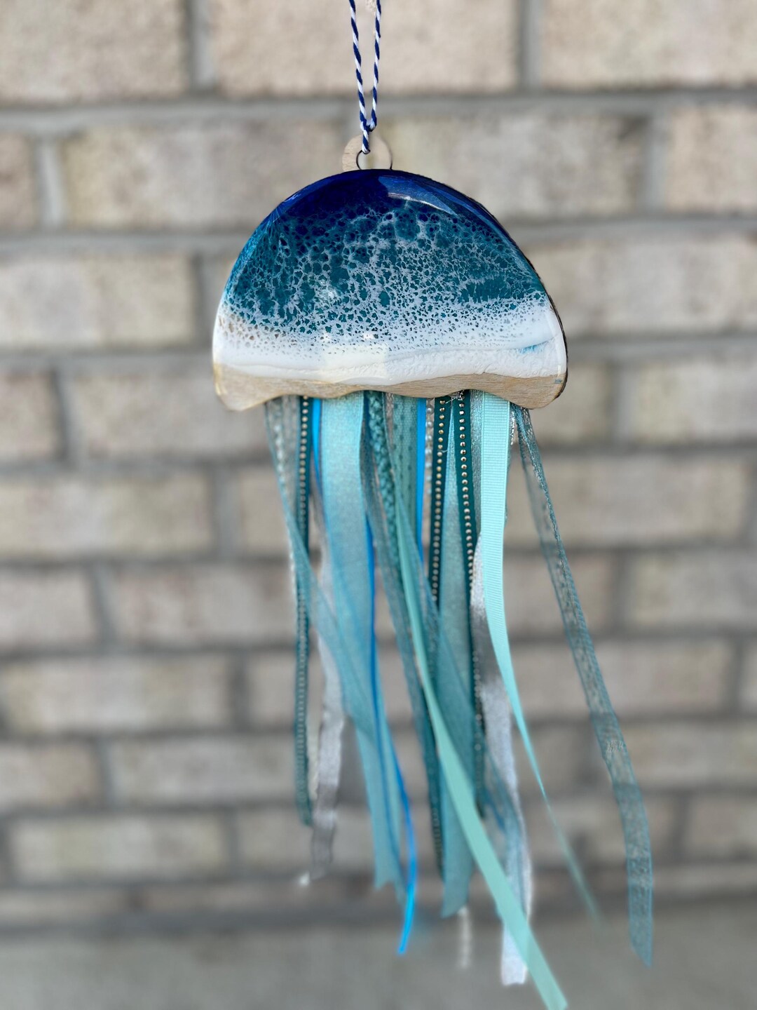 Ocean Resin Jellyfish With Ribbon Tentacles, Handmade Ocean Art Decor ...