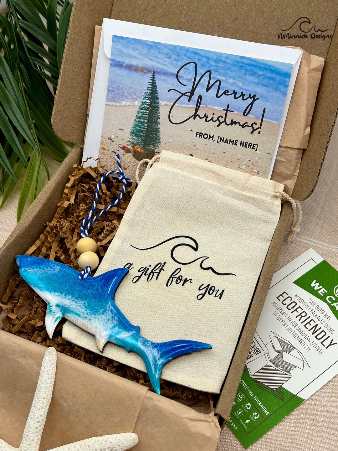 Shark Ornament Gift Box With Ornament Gift Bag and Custom Card, Shark ...