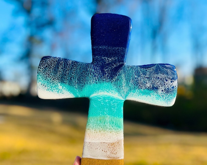 Beach Resin Cross, Baptism Gift, Resin Art, Coastal Decor, Nautical ...