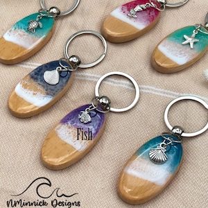 Resin Keychain, Ocean Resin Art, Beach Keychain, Wood Keychain, Custom ...