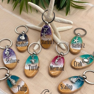 Resin Keychain, Ocean Resin Art, Beach Keychain, Wood Keychain, Custom ...