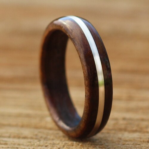 Silver and Wood Ring Wooden Wedding Ring Walnut Wood Ring - Etsy