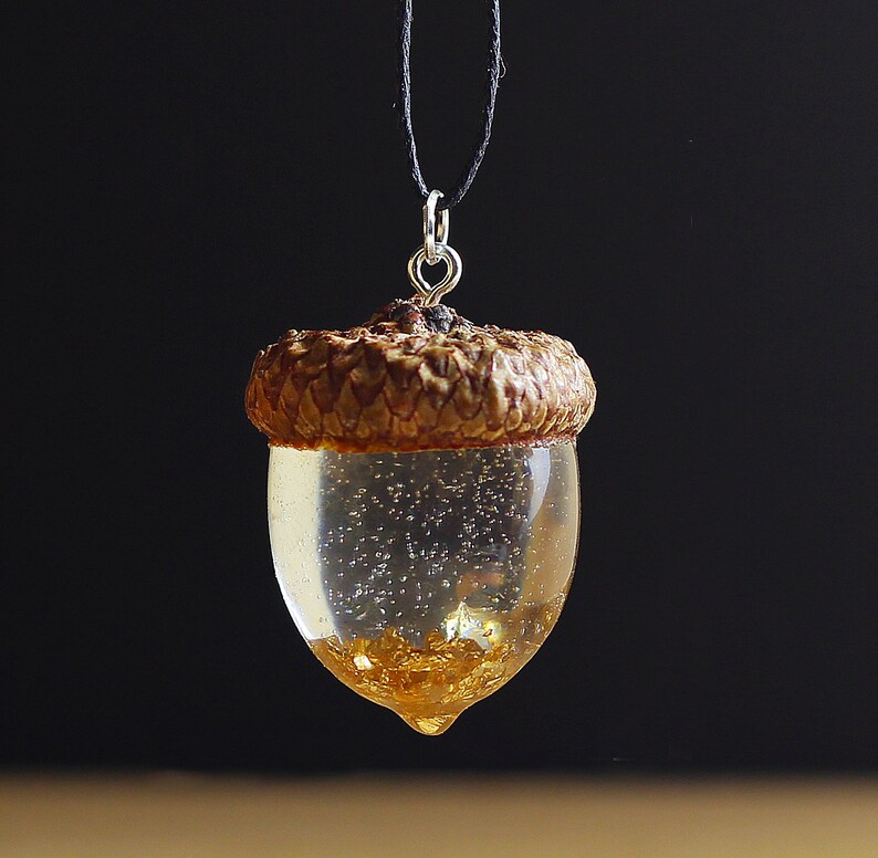 Acorn Pendant Necklace Handmade From Acorn and Resin Golden | Etsy