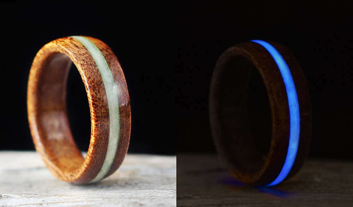 Glow in the Dark Wooden Ring With Blue Glow Glow Ring Blue | Etsy