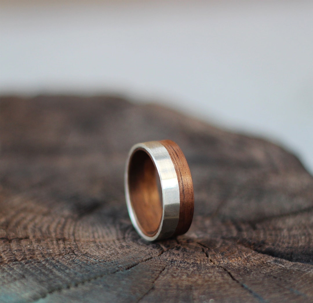 Silver and Wood Ring, Wooden Wedding Ring, Walnut Wood Ring, Handmade ...