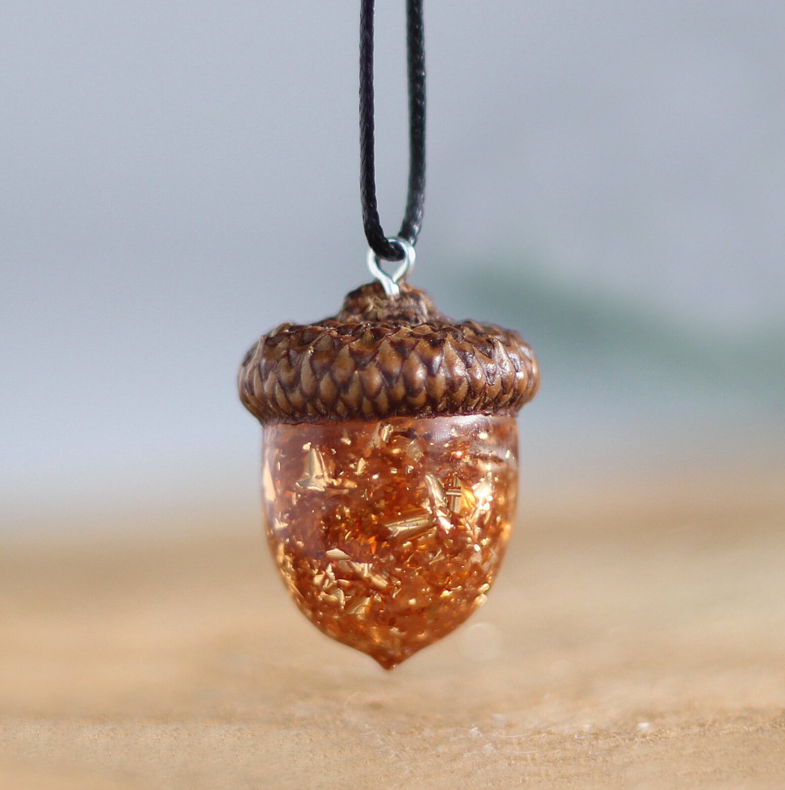 Acorn Pendant Necklace Handmade From Acorn and Resin Golden | Etsy