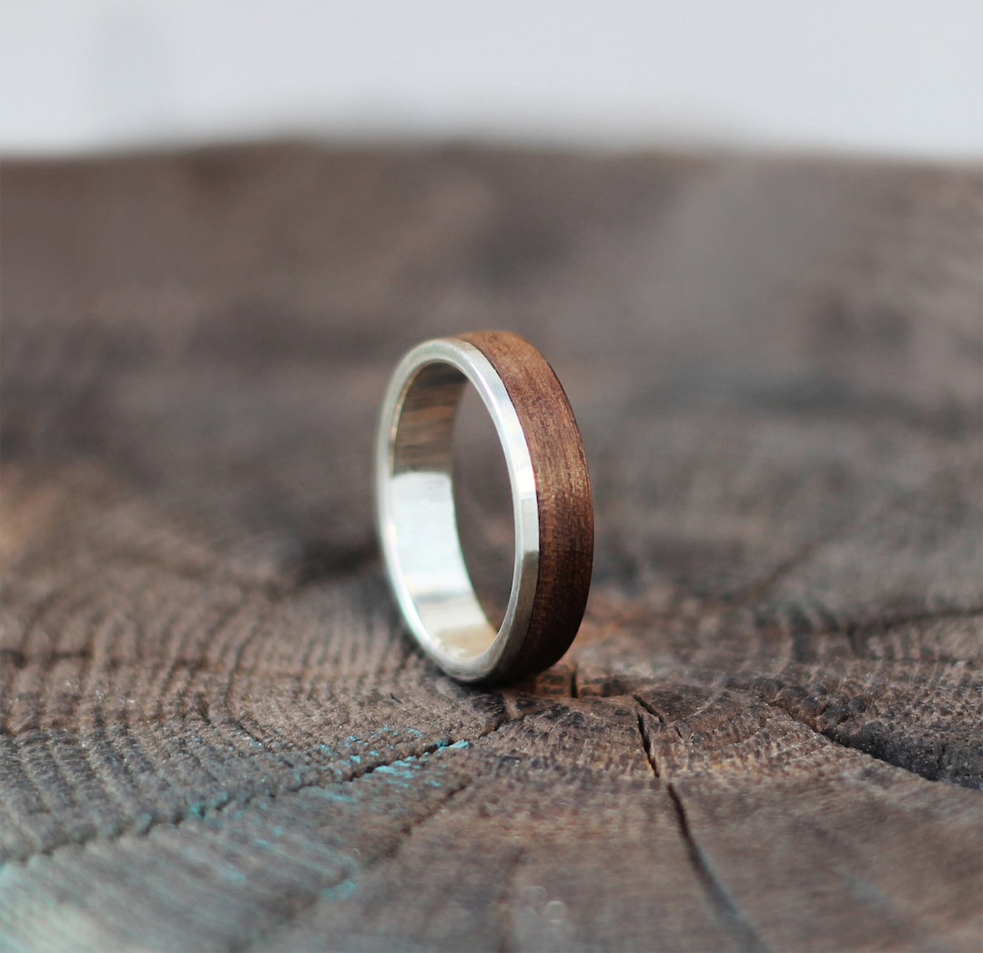 Silver and Wood Ring, Wooden Wedding Ring, Walnut Wood Ring, Handmade ...