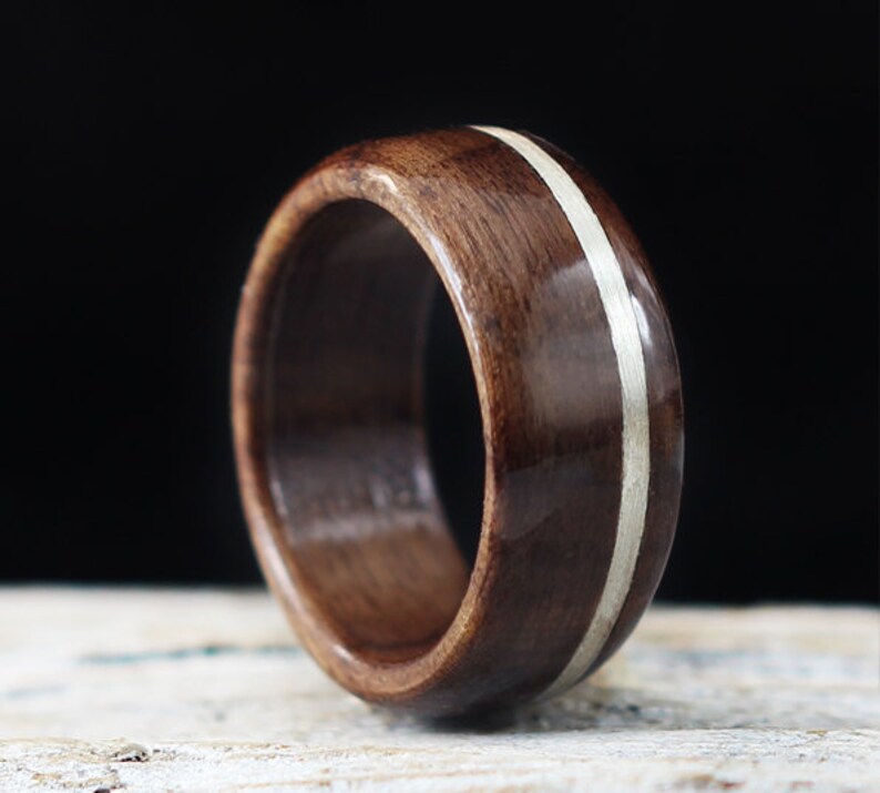 Silver and Wood Ring, Wooden Wedding Ring, Walnut Wood Ring, Handmade ...