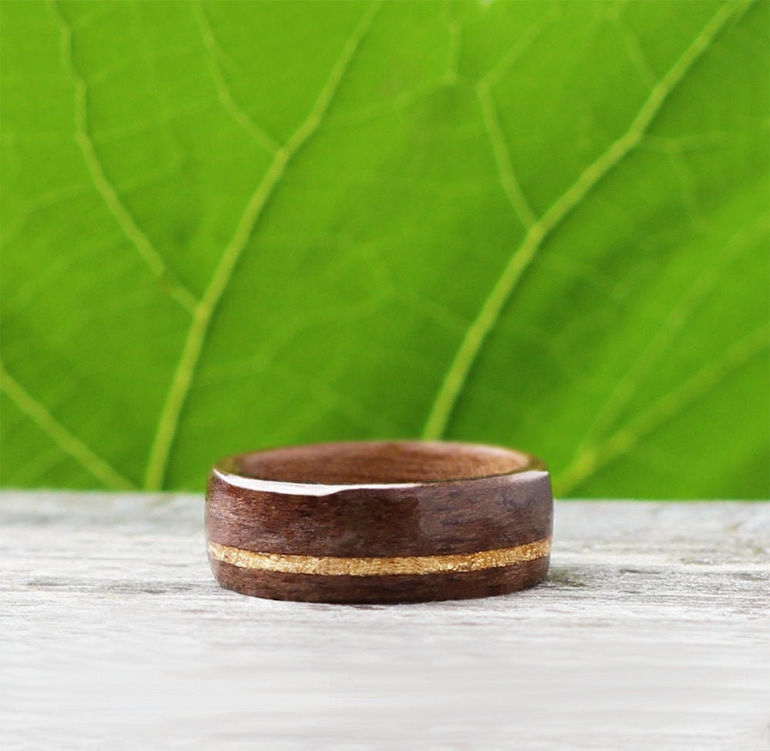 Wooden Ring Handmade From Walnut Wood and Gold Leafs Unisex, Bentwood ...