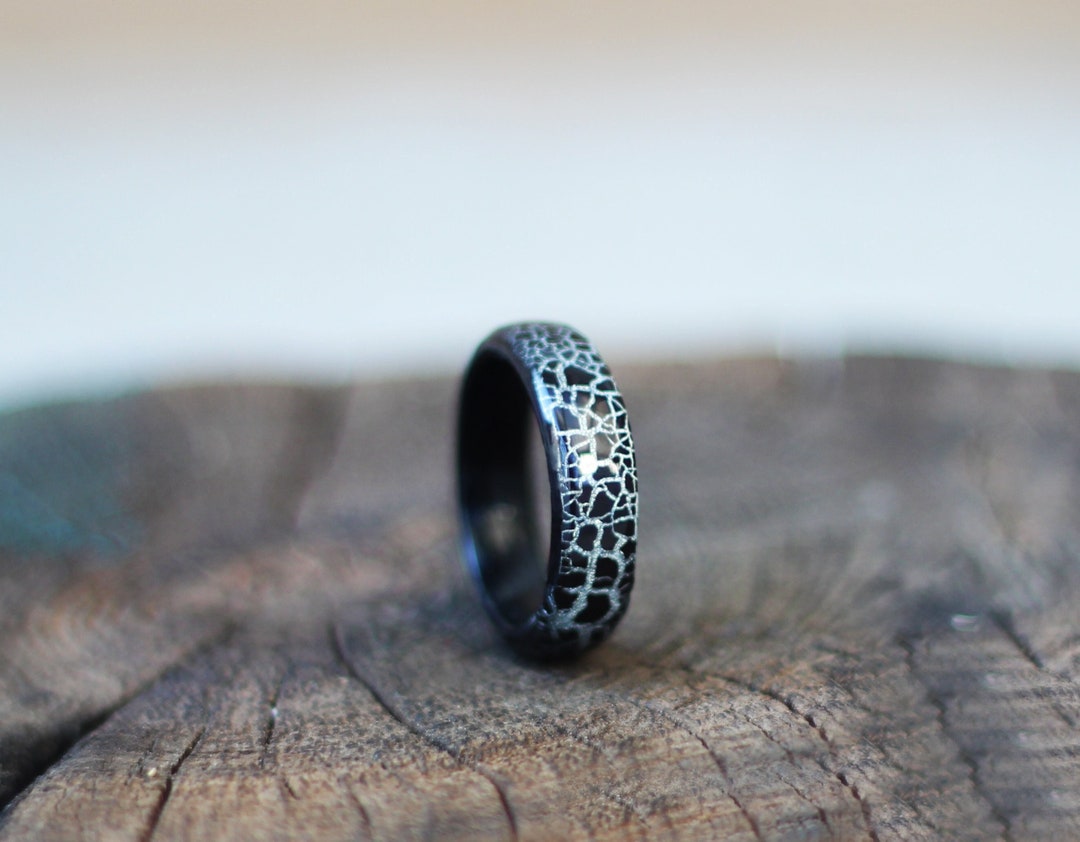 Cracked Look Wooden Ring, Wooden Wedding Ring, Ebony Wood Ring ...