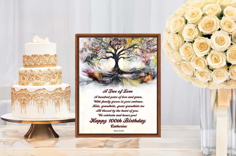 100th Birthday Poem Personalized Tree of Love, Centerpiece 100th ...