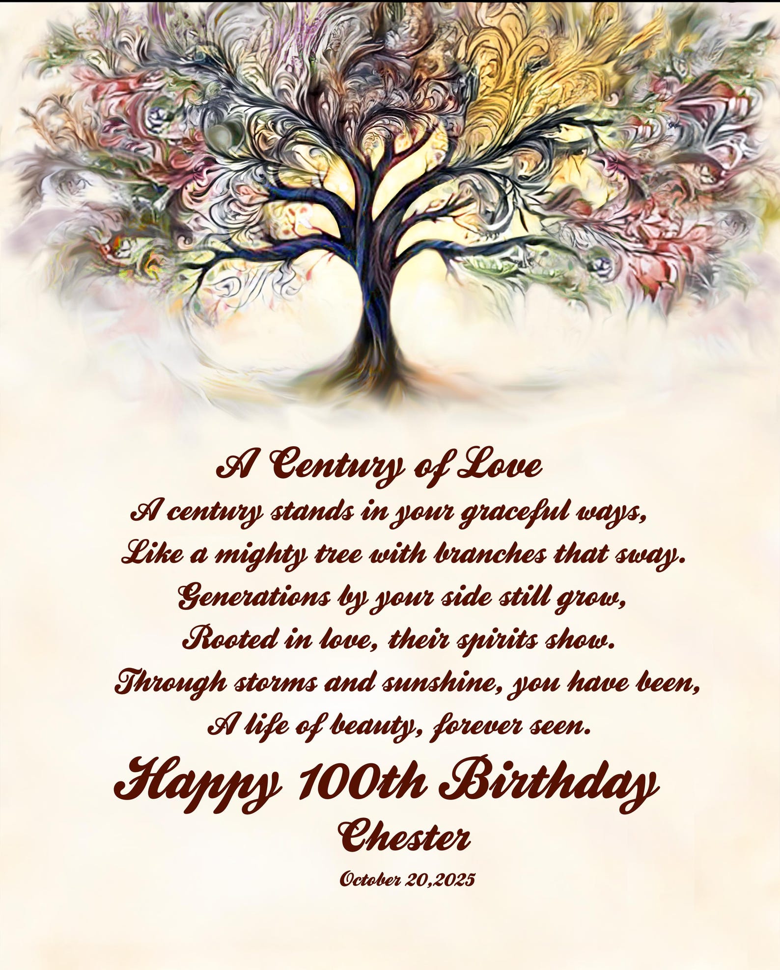 Personalized 100th Birthday Poem Print, Milestone Celebration Keepsake ...