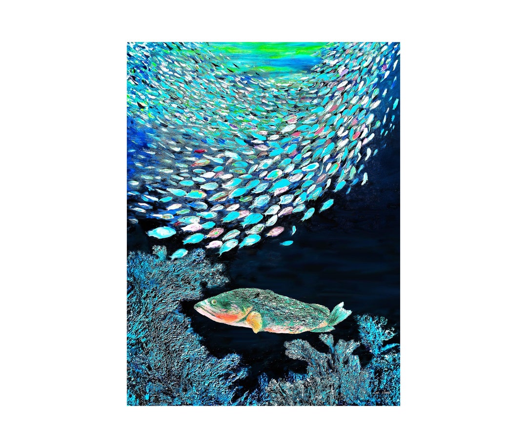 Grouper Fish & Bait Original Wall Art Extra Large Giclee Canvas Print ...