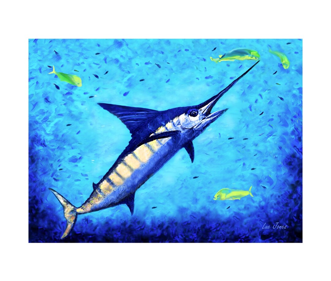 Ocean Guard Blue Marlin Wall Art Canvas READY to HANG Ocean Gar Digital ...