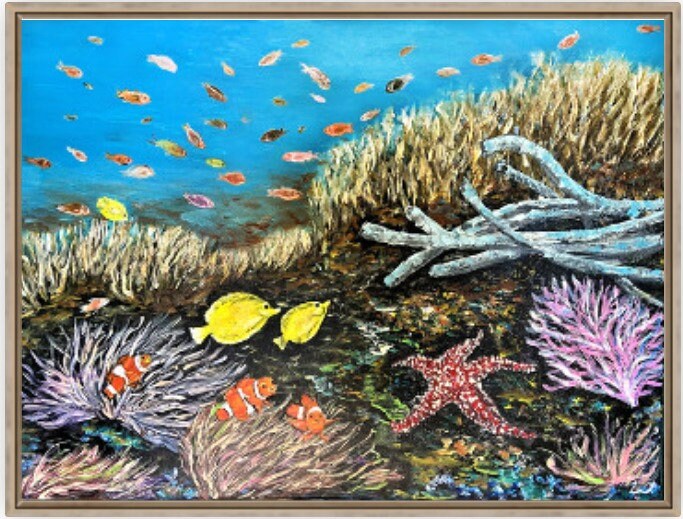Sea Creatures Original Painting Underwater Starfish Clownfish Corals ...