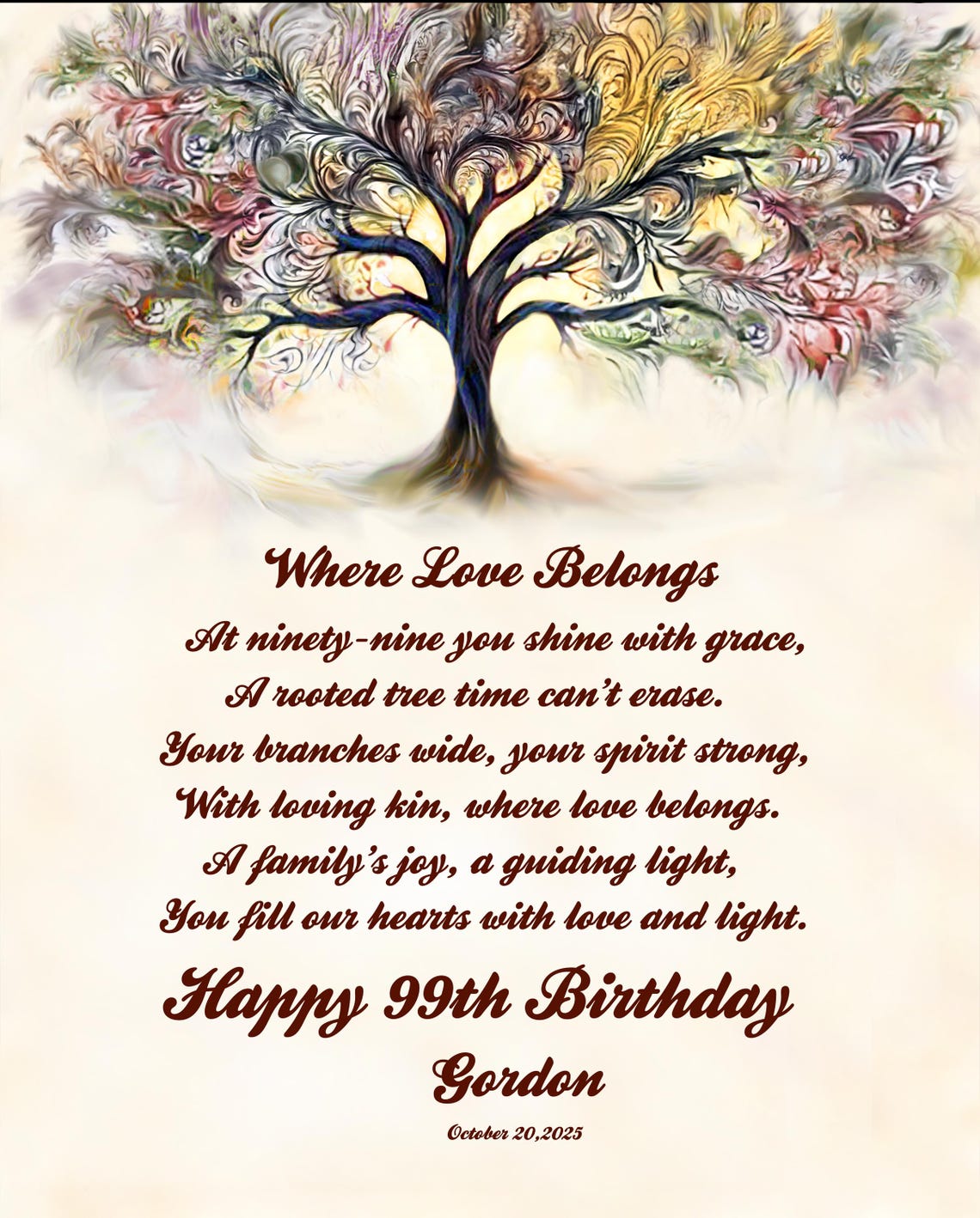99th Birthday Poem for Men or Women, Personalized Poem on Canvas, 99th ...