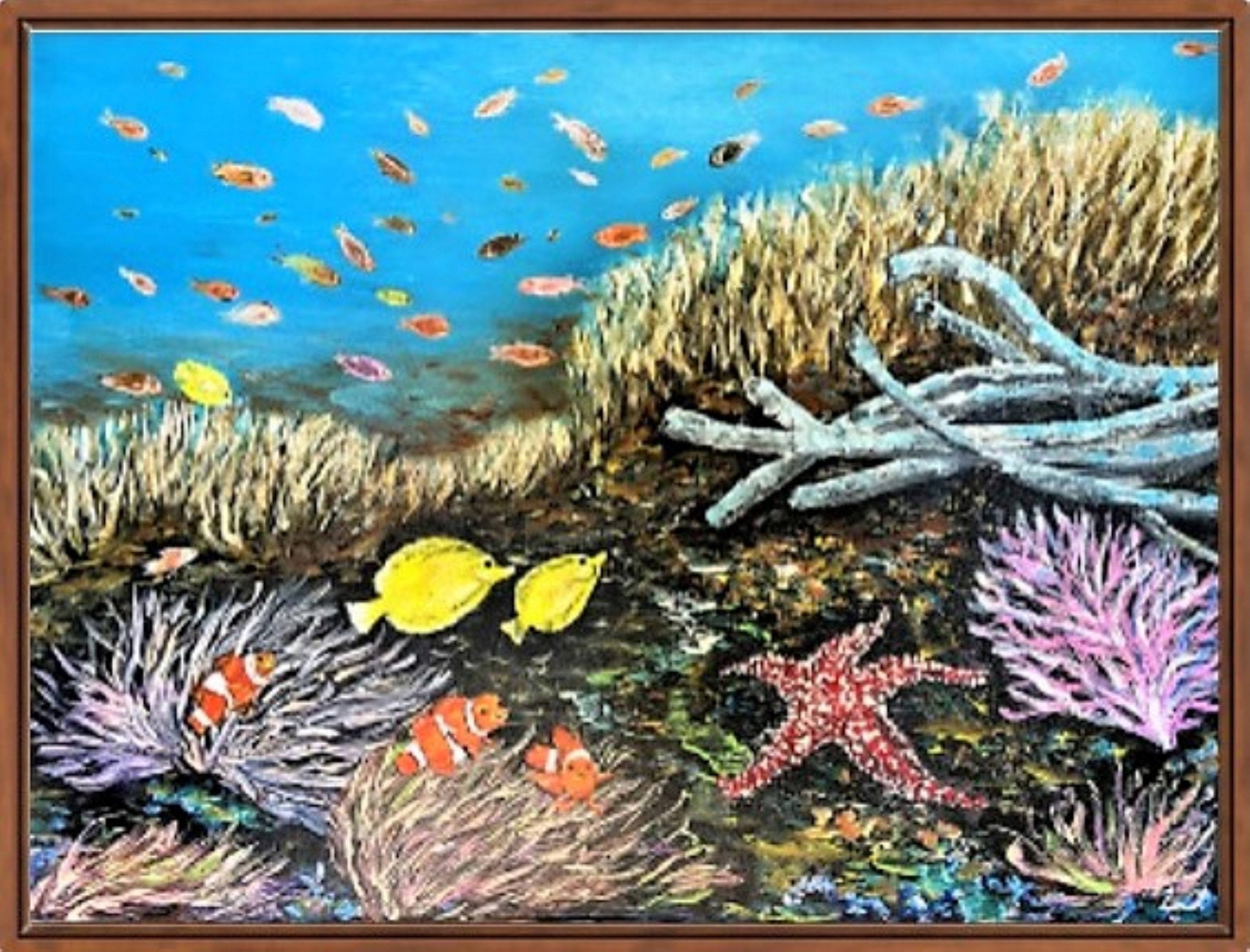 Sea Creatures Original Painting Underwater Starfish Clownfish Corals ...