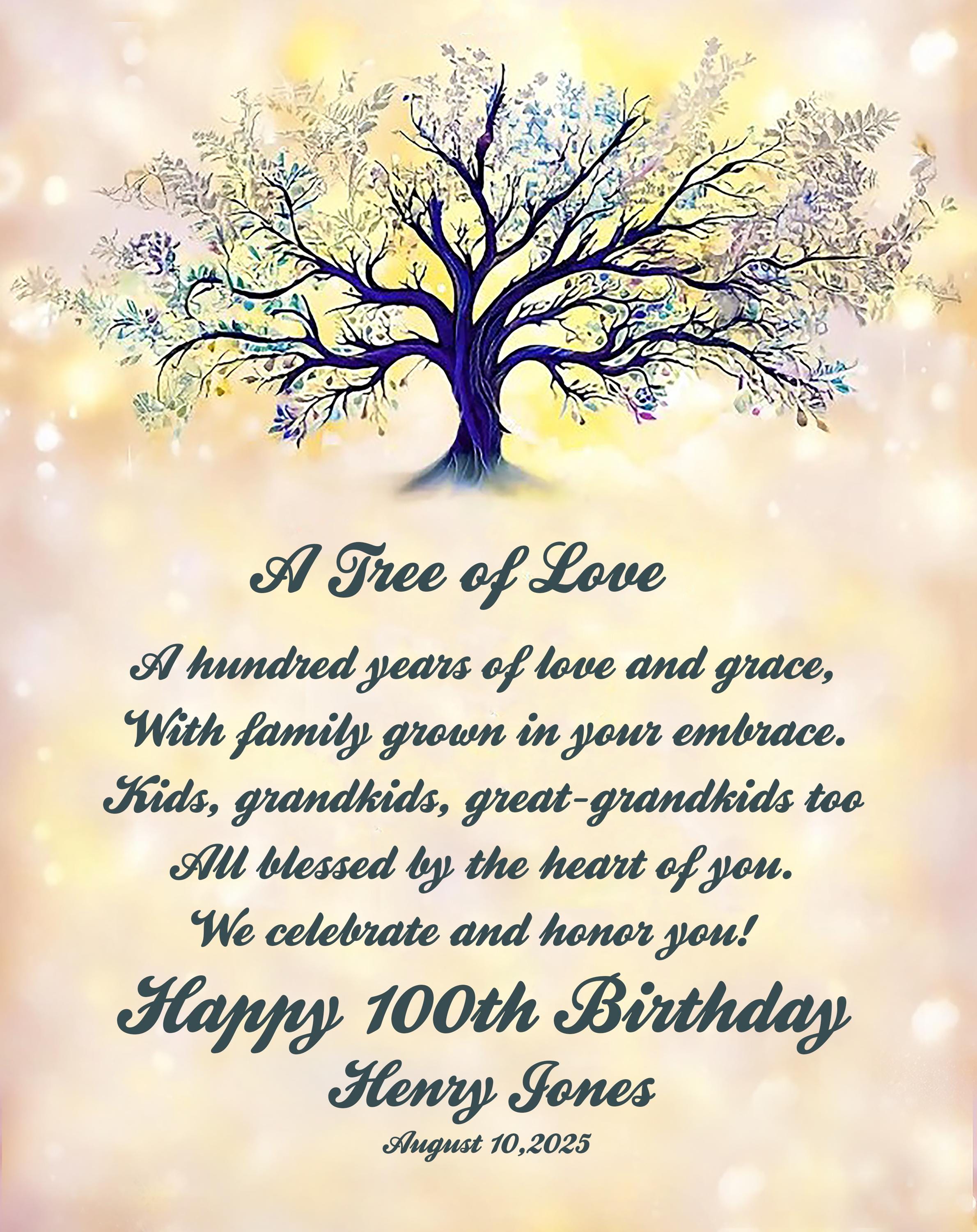100th Birthday Poem, Personalized Gift for a 100-year-old Great ...