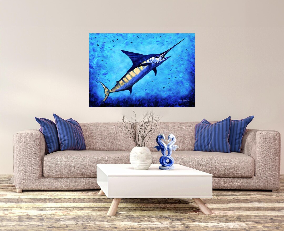 Ocean Guard Blue Marlin Wall Art Canvas READY to HANG Ocean Gar Digital ...