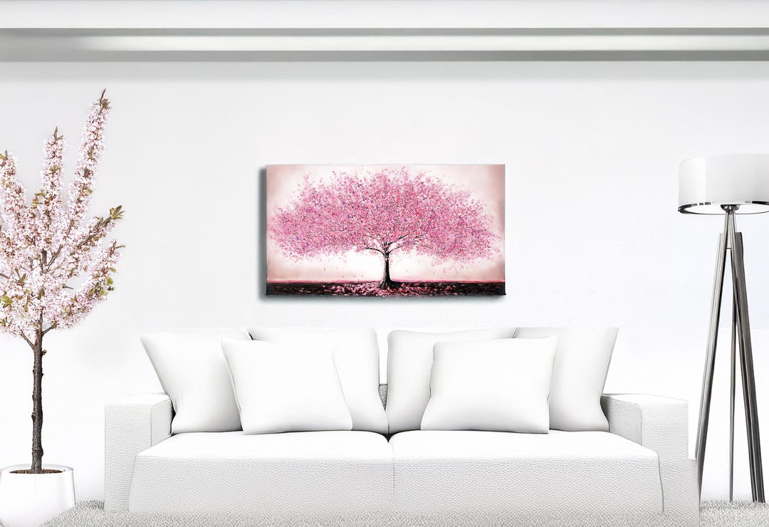 Cherry Blossom Tree Large Print Pink Tree Wall Art Panoramic Canvas ...