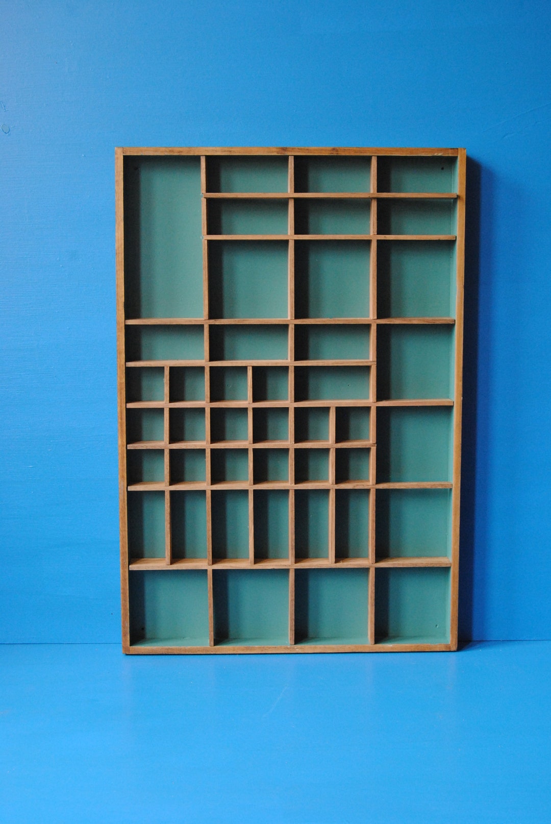 Vintage Sectioned Display Tray With Interior Painted in Teal ...