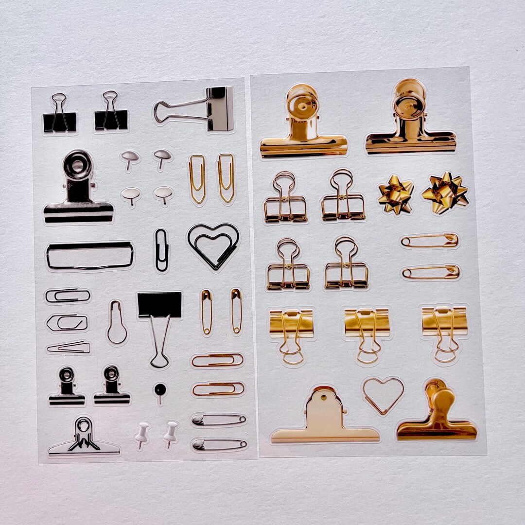 2 Paper Clips Binder Clips Stickers Assorted Lot Gold Black - Etsy