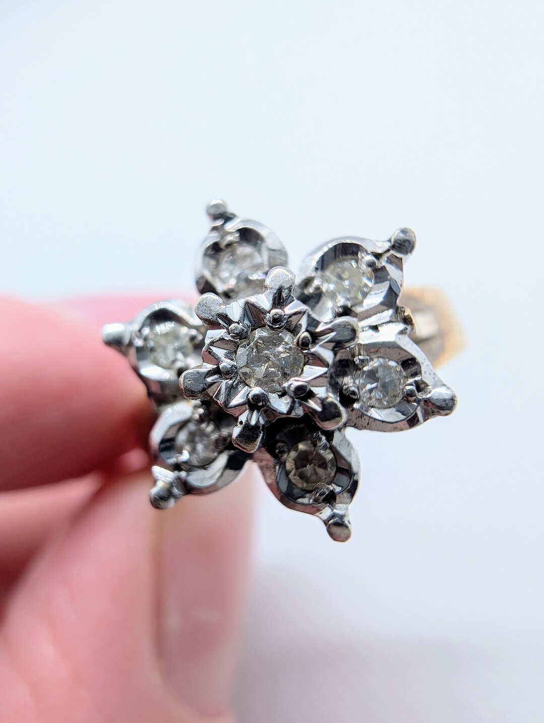 9ct Gold Vintage Diamond Flower Cluster Ring - Etsy
