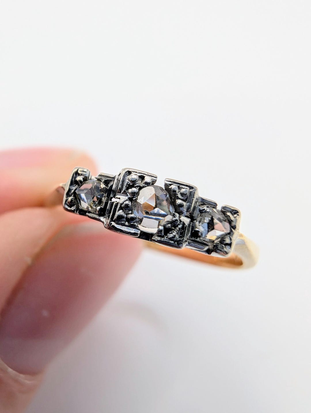 Art Deco 18ct Gold & Platinum Old Mine Cut Diamond Trinity Ring Sku1658 ...