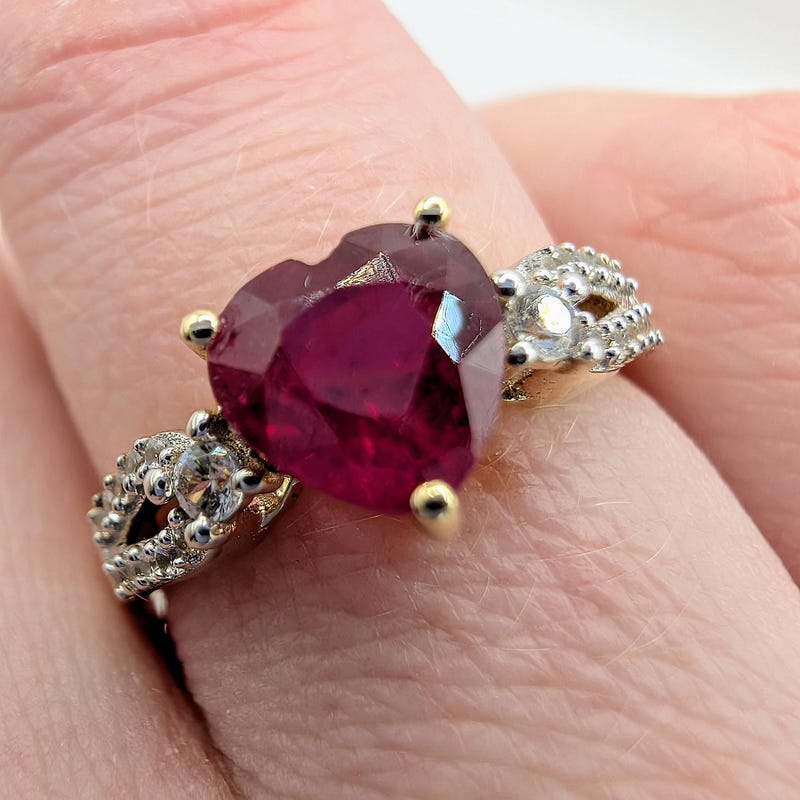 Heart Shaped Ruby Ring With Diamonds - Etsy