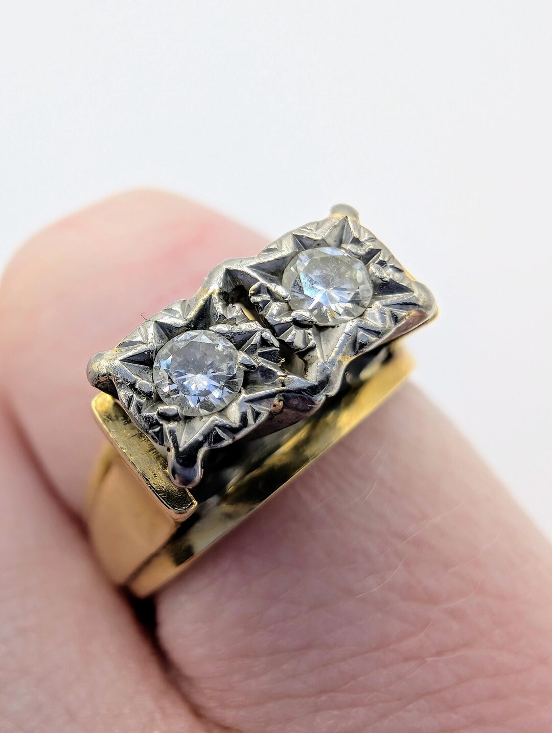 18ct Yellow Gold Diamond Two Stone High Set Ring Sku1876 - Etsy