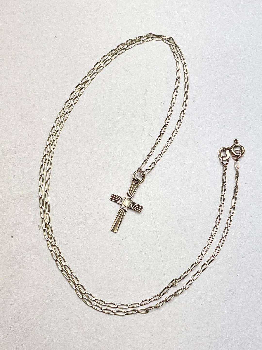 9ct Gold Cross Necklace: Textured Pendant, 21 Inch Chain - Etsy