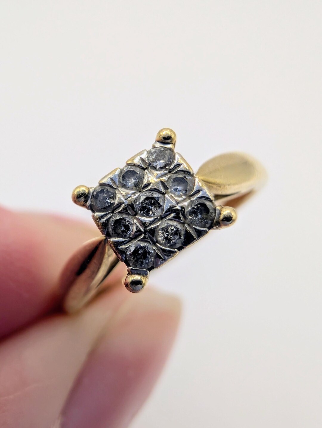 9ct Gold Square Faced Diamond Cluster Ring Sku1805 - Etsy