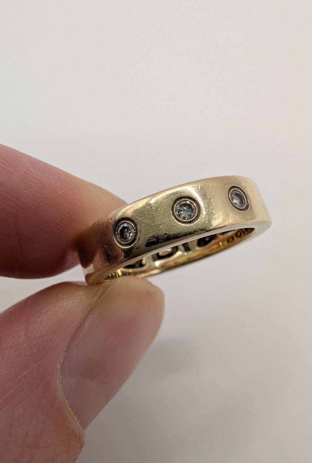 9ct Yellow Gold Vintage Diamond Trinity Wedding Band Cariad Clogau ...