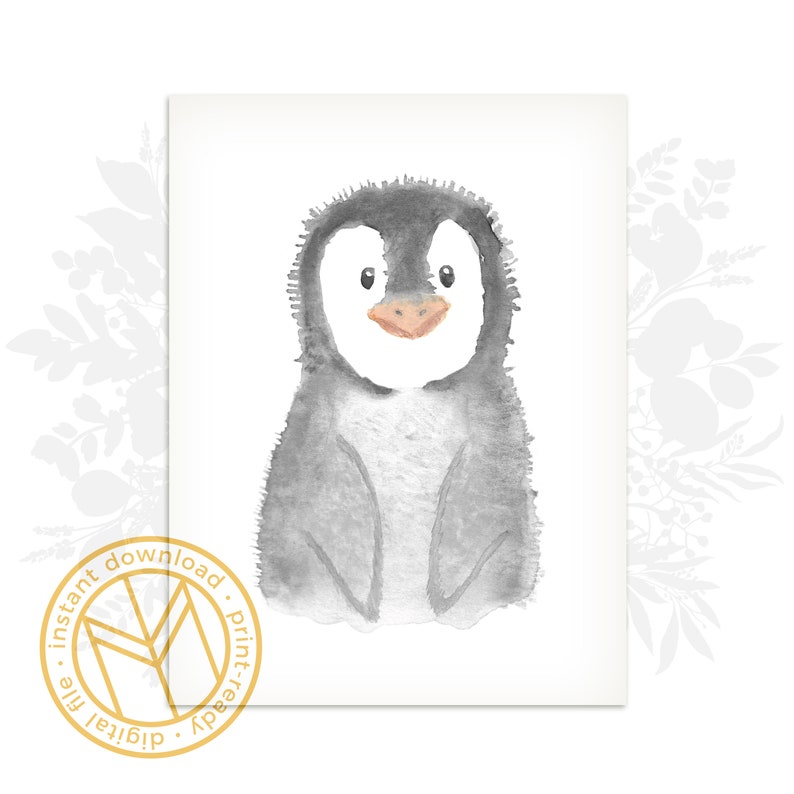 Penguin Watercolor Print - Printable Art for Nursery, Toddler Room Wall ...