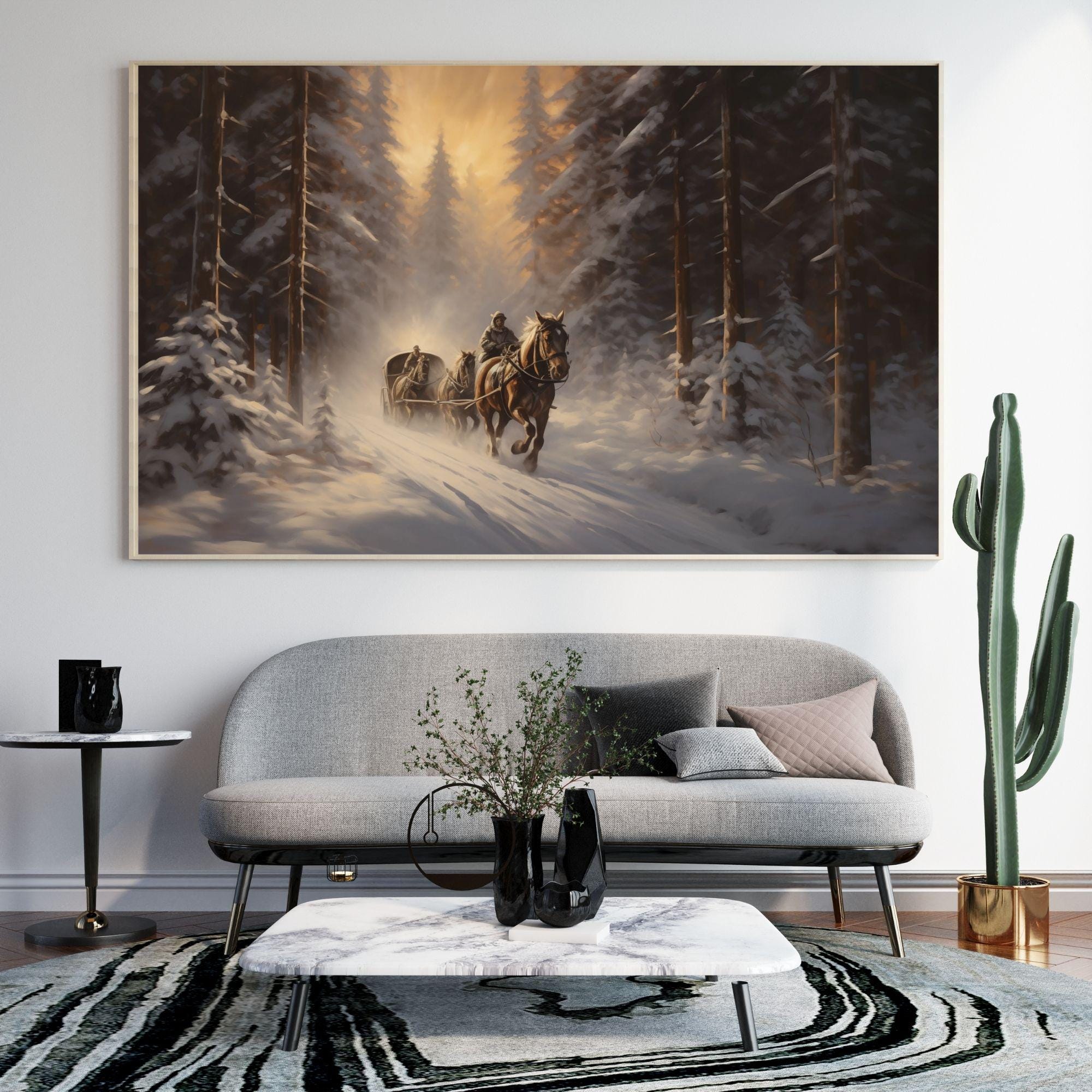 Vintage Sleigh Ride Wall Art, Retro Winter Scene, Timeless Holiday Art ...