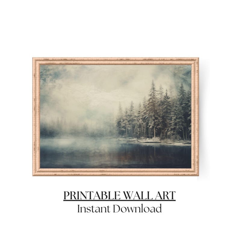 Vintage Frozen Lake Wall Art, Winter Lake Décor, Classic Lake Scene ...
