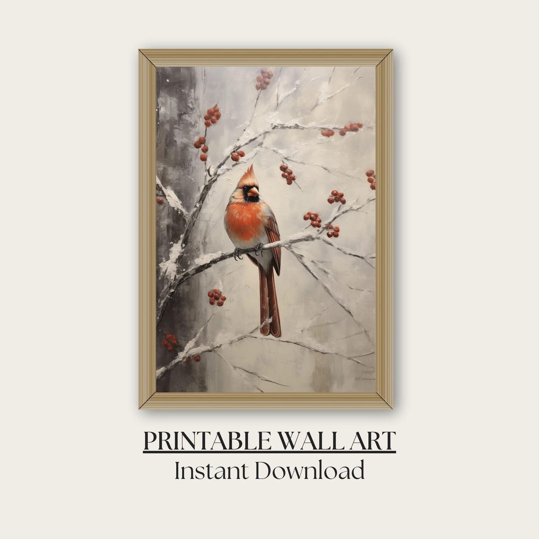 Vintage Red Cardinal Printable Wall Art, Printable Bird Wall Art ...