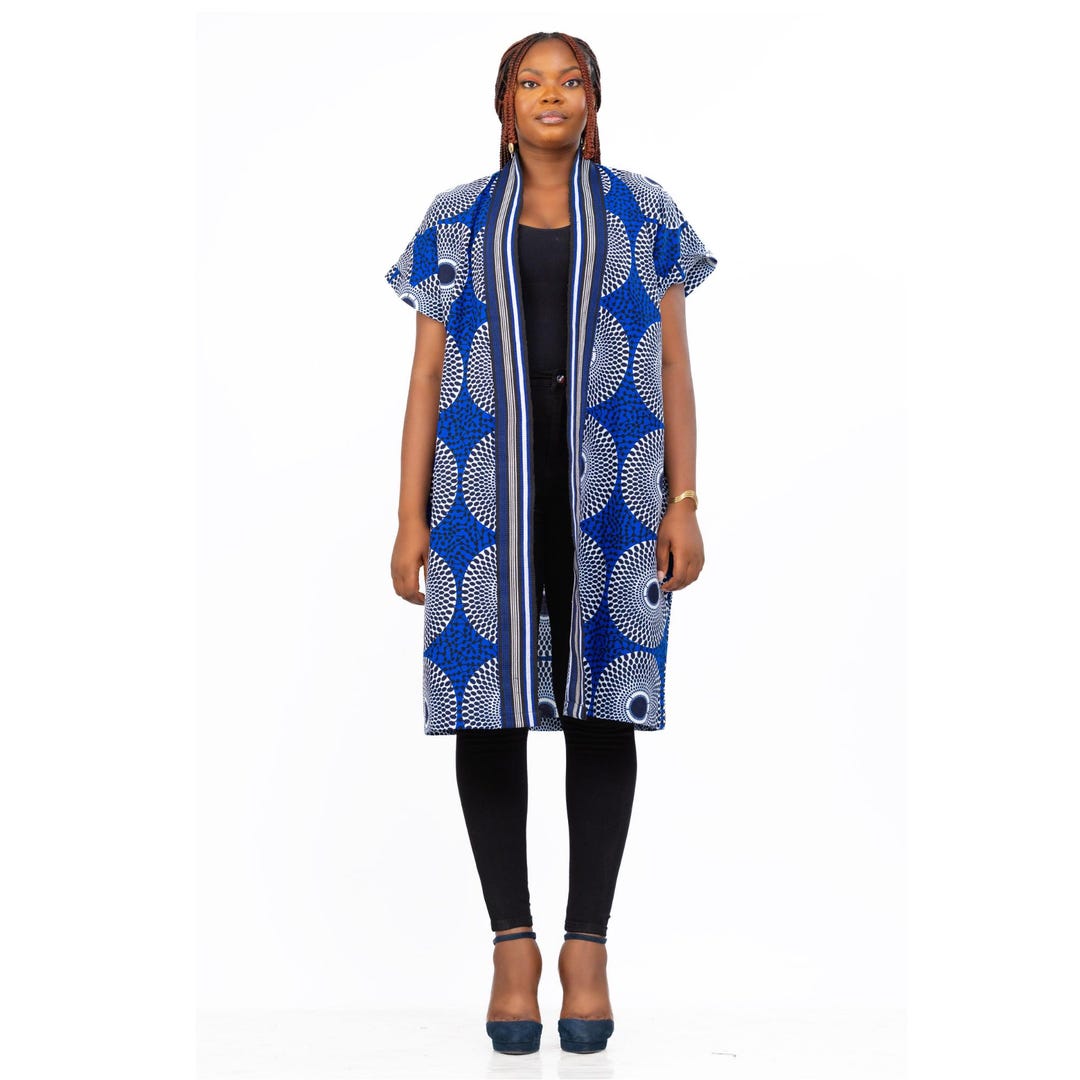 Blue and White Robe African Print Ankara Kimono Nsubura Print Coat ...