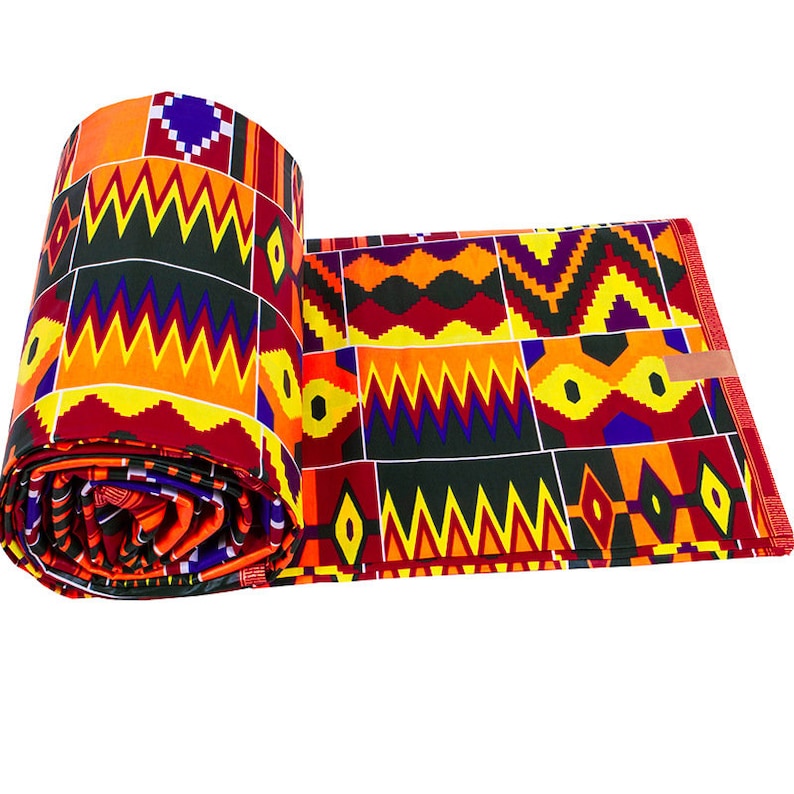 Vibrant Kente African Print Ankara Cotton Wax Print Fabric 6 Yards