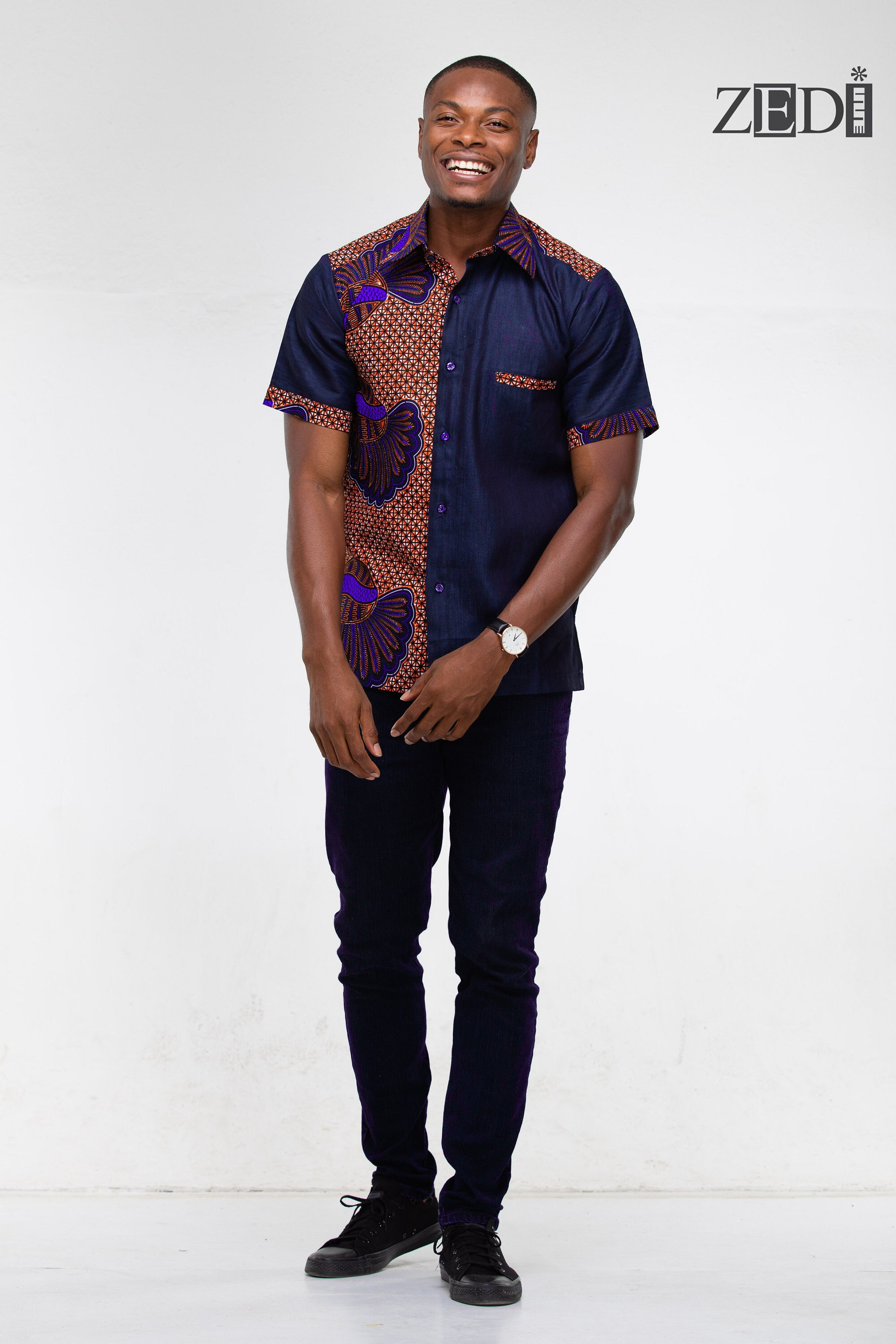 Denim Ankara Shirt, African Print Mens Top, Kwedusa Print Jeans Shirt ...