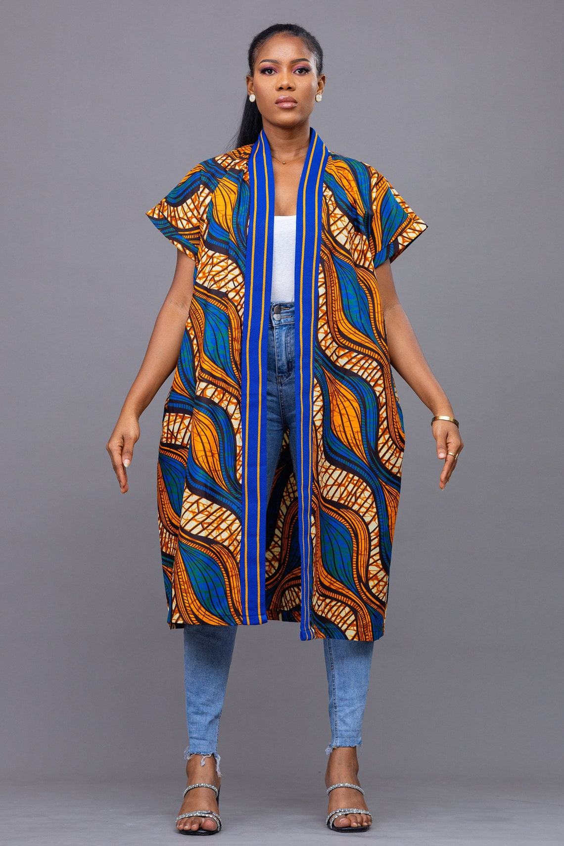 Orange and Blue African Print Ankara Kimono - Etsy